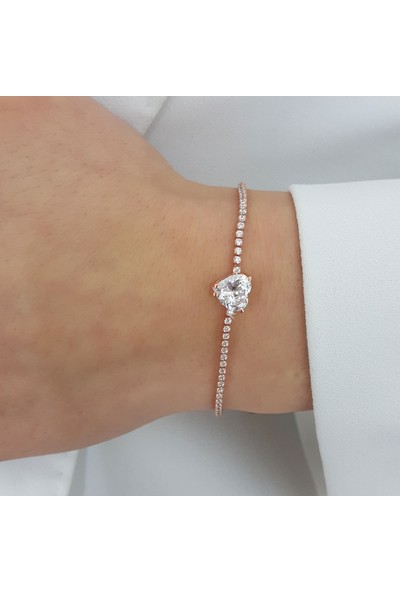 Medcezir Taşlı Kalp Su Yolu Gümüş Bileklik