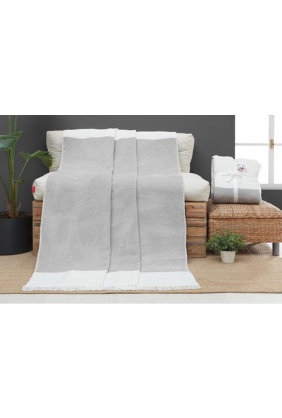 Dolce Bonita Home Tek Kişilik Pamuklu Battaniye Bir Başka Gri Beyaz