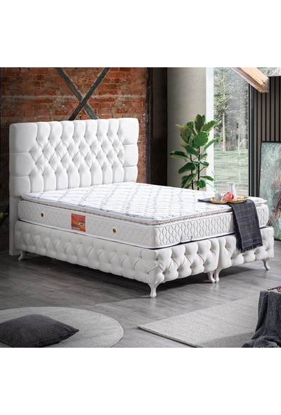 Setay Roma Tek Kişilik Baza Başlık Real Pedli Yatak Seti Krem