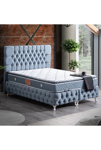 Setay Roma Çift Kişilik Baza Başlık Real Pedli Yatak Seti Mavi Setay Roma Çift Kişilik Baza Başlık Real Pedli Yatak Seti Mavi