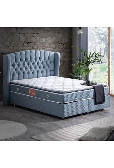 Setay Nice Çift Kişilik Baza Başlık Real Pedli Yatak Seti Mavi Setay Nice Çift Kişilik Baza Başlık Real Pedli Yatak Seti Mavi