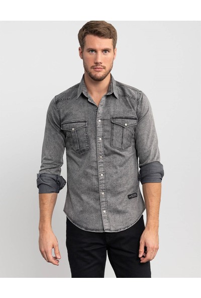 Tudors Slim Fit %100 Pamuk Çift Cepli Denim Gömlek Tudors Slim Fit %100 Pamuk Çift Cepli Denim Gömlek