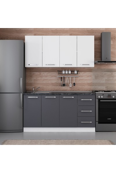 Evim 160 Cm Mutfak Dolabı Beyaz Antrasit 160-A1 Evim 160 Cm Mutfak Dolabı Beyaz Antrasit 160-A1