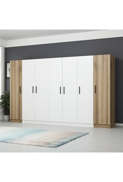 Minar Kale 7 Kapaklı 2Ç Dolap - Beyaz Dore