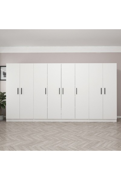 Minar Kale 8 Kapak 2 Çekmece Zincir Dolap - Beyaz