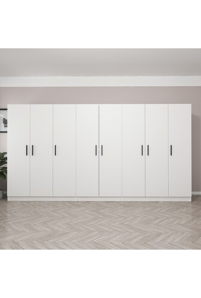Minar Kale 8 Kapak 4 Çekmece Zincir Dolap - Beyaz