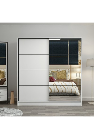 Minar Kale 2 Kapaklı Aynalı Sürgülü Dolap 180 Cm - Beyaz