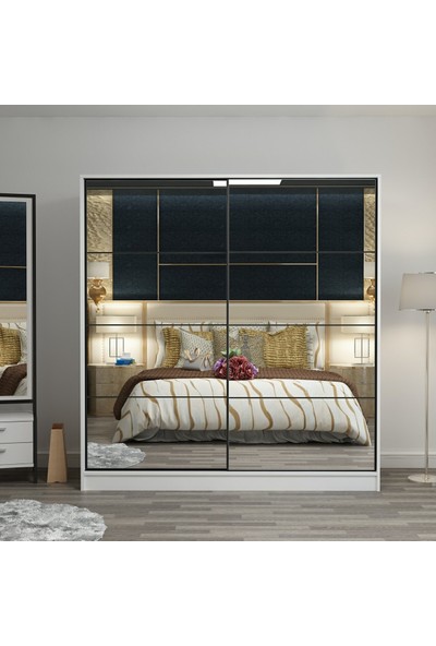 Minar Kale 2 Kapaklı Aynalı Sürgülü Dolap 180 Cm - Beyaz