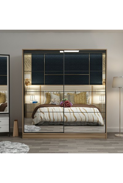 Minar Kale 2 Kapaklı Aynalı Sürgülü Dolap 180 Cm - Dore