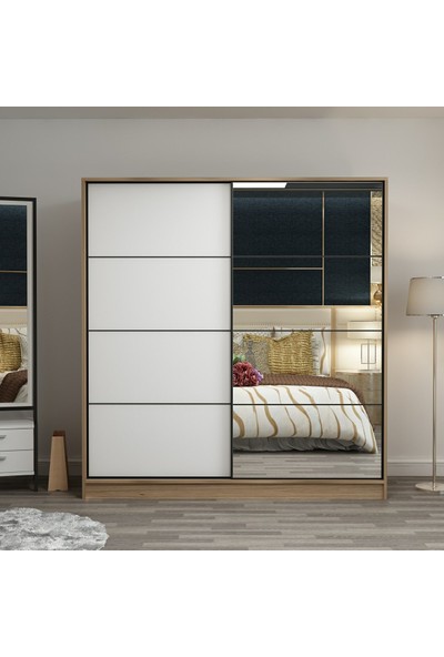 Minar Kale 2 Kapaklı Aynalı Sürgülü Dolap 180 Cm - Dore/ Beyaz Minar Kale 2 Kapaklı Aynalı Sürgülü Dolap 180 Cm - Dore/ Beyaz