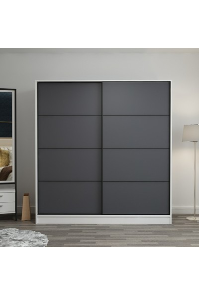 Minar Kale 2 Kapaklı Sürgülü Dolap 180 Cm - Beyaz/Antrasit