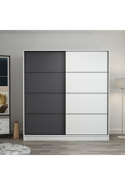 Minar Kale 2 Kapaklı Sürgülü Dolap 180 Cm - Beyaz/Antrasit Minar Kale 2 Kapaklı Sürgülü Dolap 180 Cm - Beyaz/Antrasit