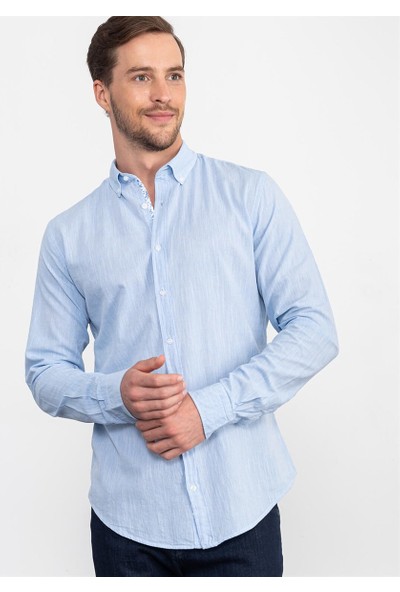 Tudors Slim Fit Yazlık Keten Erkek Gömlek