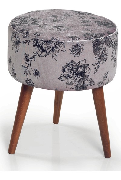 Homedora Fiora Parlak Çiçekli Ahşap Ayaklı Gri Puf Homedora Fiora Parlak Çiçekli Ahşap Ayaklı Gri Puf