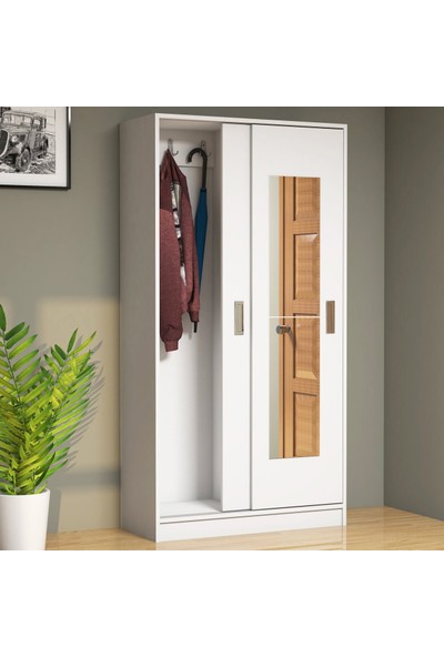 Minar White Sürgülü Aynalı Portmanto Beyaz