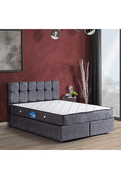 Setay, Berlin Çift Kişilik Baza Başlık Comfort Yatak Seti, Gri