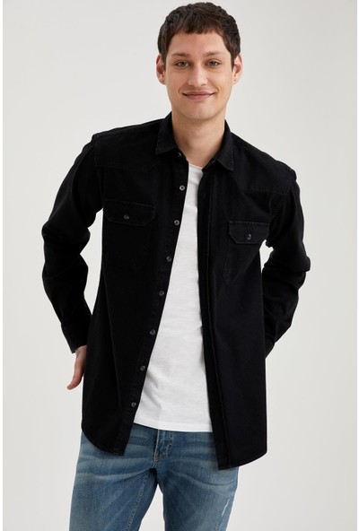 DeFacto Uzun Kollu Slim Fit Jean Gömlek T0045AZ21SP