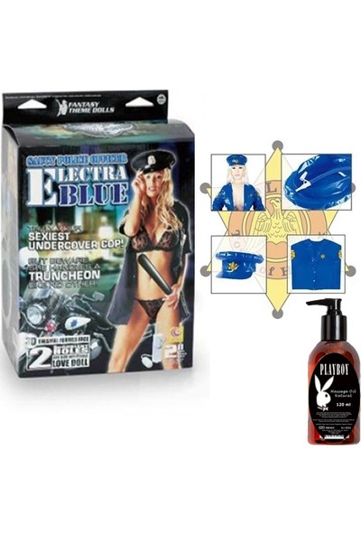 Nmc Electra Blue Polis Kostümlü Titreşimli Şişme Manken ve Playboy Masaj Yağı Nmc Electra Blue Polis Kostümlü Titreşimli Şişme Manken ve Playboy Masaj Yağı