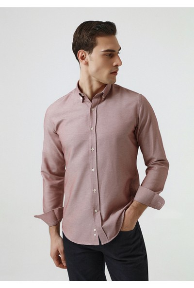 D's Damat Slim Fit Kırmızı Armürlü Gömlek