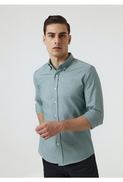 D's Damat Slim Fit Yeşil Armürlü Gömlek