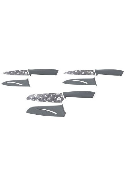 Tantitoni 3lü Füme Çiçek Desenli Kılıflı Bıçak Seti