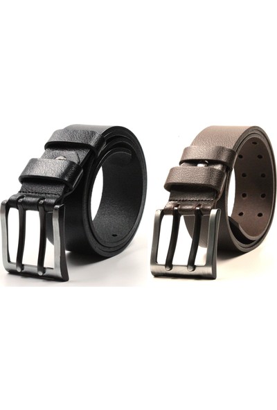 Livize Erkek Siyah - Kahverengi Ikili Deri Kot Kemeri