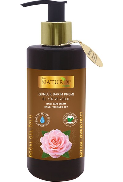 Naturix Gül Özlü Organik Nemlendirici El Yüz Vücut Bakım Kremi 250 ml