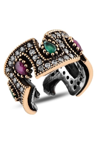 Gülüş Gümüş Yeşil Kırmızı Zirkon Taşlı Otantik Tamtur Yüzük Ayarlanabilir Boylu Gülüş Gümüş Yeşil Kırmızı Zirkon Taşlı Otantik Tamtur Yüzük Ayarlanabilir Boylu