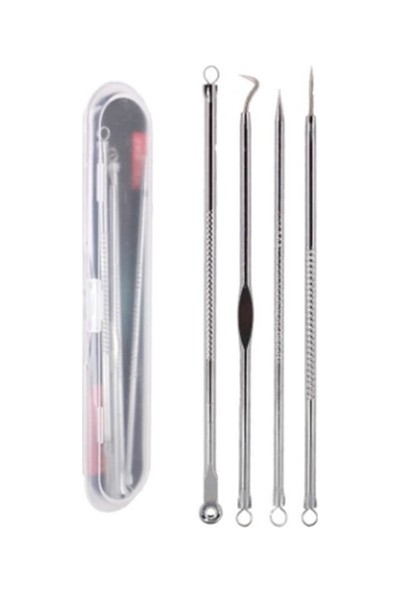 İndirim Kap Akne-Siyah Nokta Temizleyici Paslanmaz Çelik Komedon Gümüş 4'lü Set