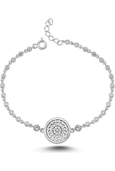Bulvardi Yuvarlak Içi Taşlı Asansörlü Bileklik - Gümüş - Standart - BLO0001-1388