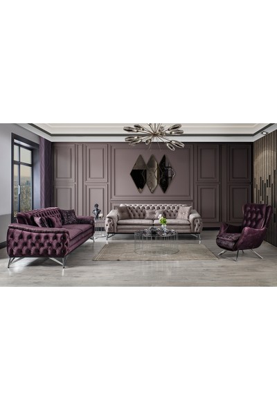 Cadde Yıldız Jade Gümüş - Mürdüm Koltuk Takımı