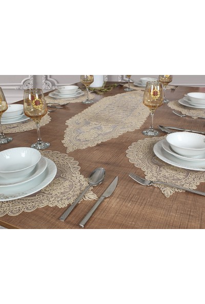 Tropik Home Amerikan Servis Supla ve Runner Seti Valonia Bej