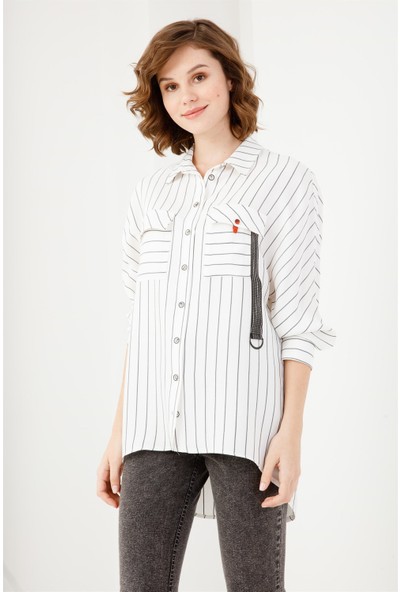 Accort S8-323 Çizgili Kadın Gömlek - Siyah Accort S8-323 Çizgili Kadın Gömlek - Siyah