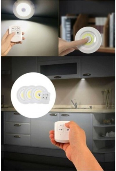 Pazariz Uzaktan Kumandalı Yapışkanlı 3'lü Spot LED Lamba - Pilli Pazariz Uzaktan Kumandalı Yapışkanlı 3'lü Spot LED Lamba - Pilli