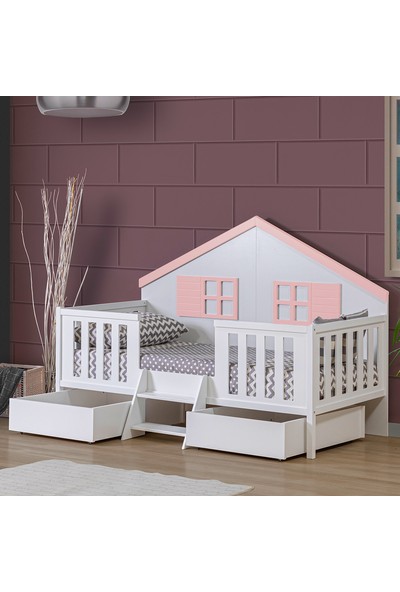 Setay Montessori Karyola, Fethiye Çekmeceli Montessori Yatak - Pembe