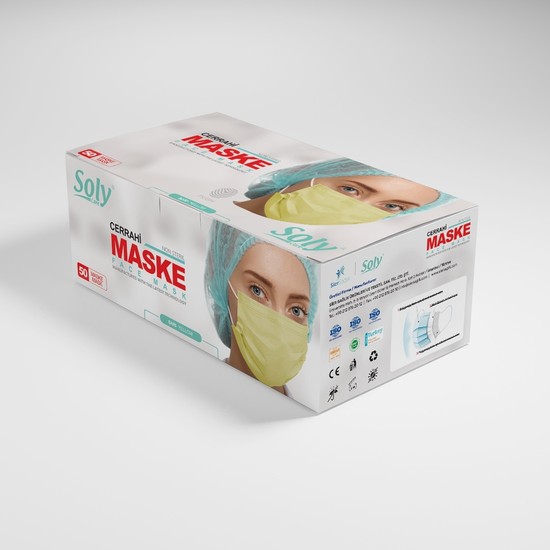 Soly Care Üç Katlı Lastikli Burun Telli Cerrahi Maske 100 Fiyatı