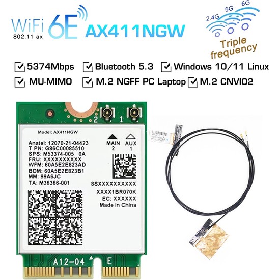 Decisive AX411 Wifi Kartı + Anten Wifi 6e Cnvio2 Bt 5.3 Fiyatı