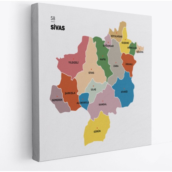 Sivas Ili ve Ilçeler Haritası Dekoratif Kanvas Tablo 1455 Fiyatı