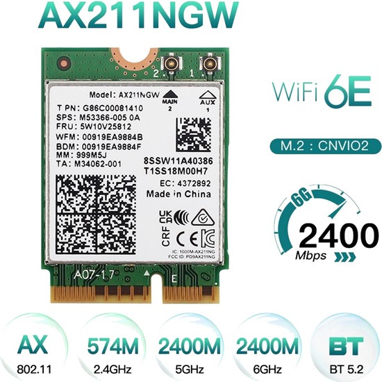Hermoso AX211NGW Wifi 6e M.2 Anahtar E Cnvio2 Çift Bantlı Fiyatı
