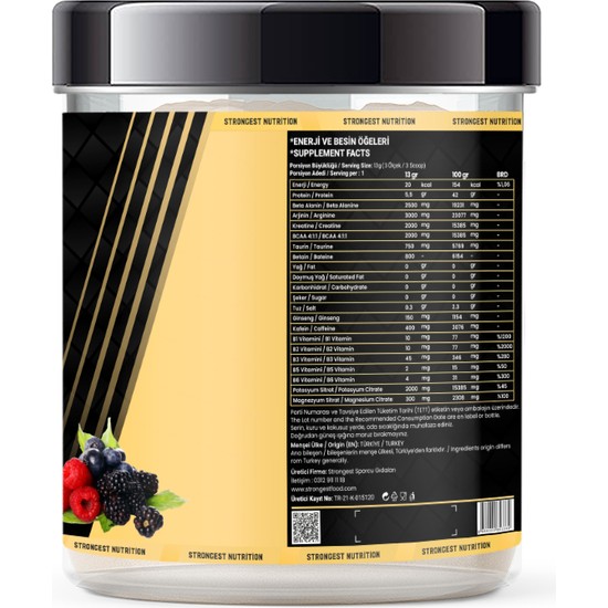 Strongest Pre-Workout 390 gr 30 Servis Kırmızı Orman Meyve Fiyatı