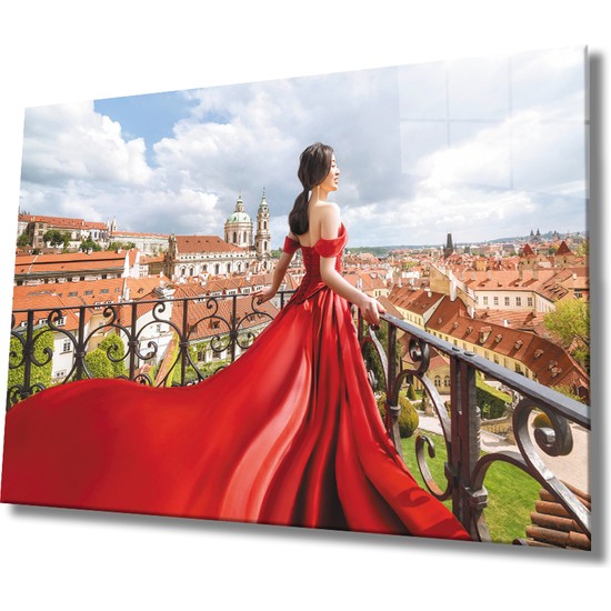 Kadınlar Kırmızı Elbise Cam Tablo Women Red Dress Fiyatı