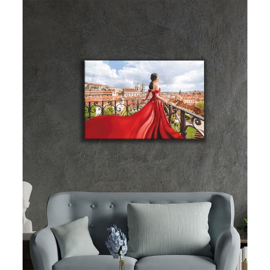 Kadınlar Kırmızı Elbise Cam Tablo Women Red Dress Fiyatı
