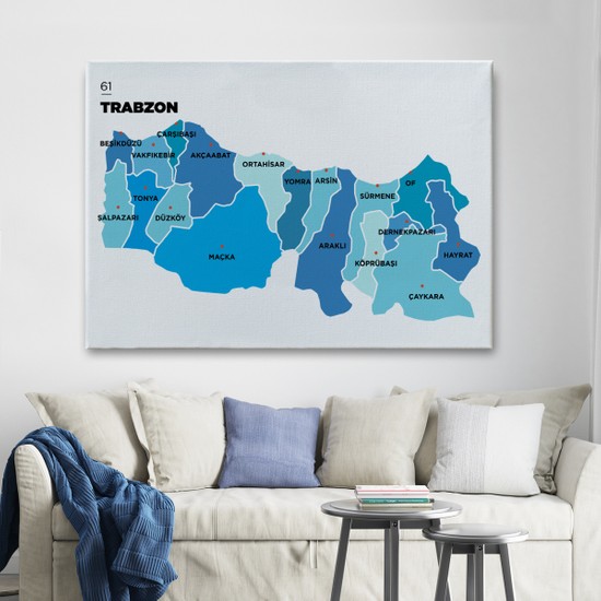 Trabzon Ili ve Ilçeler Haritası Dekoratif Kanvas Tablo 1471 Fiyatı