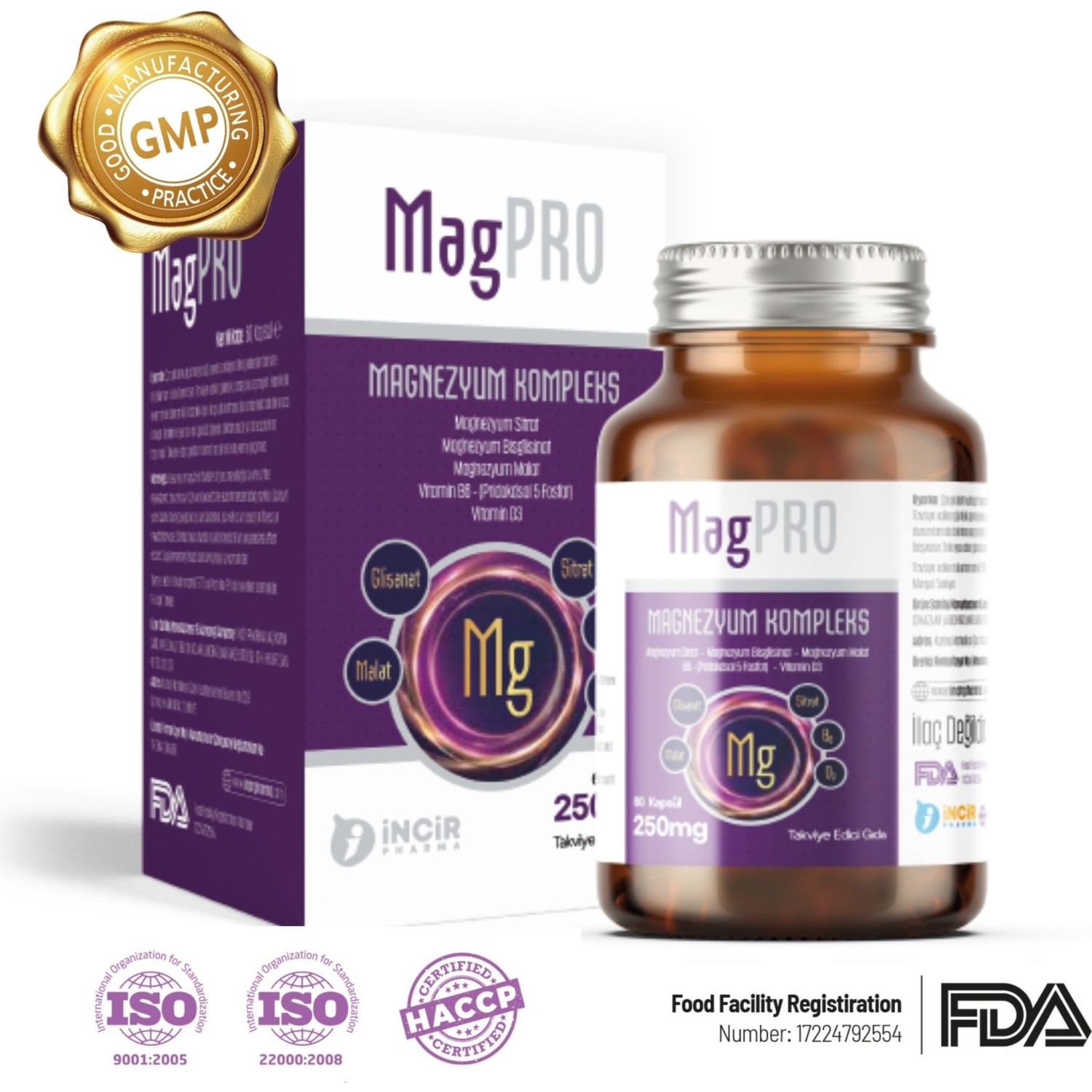 MagPRO Magnezyum (SİTRAT, MALAT, BİSGLİSİNAT) Complex 250 Mg Vitamin B6 ...