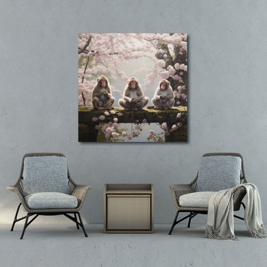 Painted Anarchy Zen Monkeys Canvas Baskı - 3 Maymun, Tuval Fiyatı