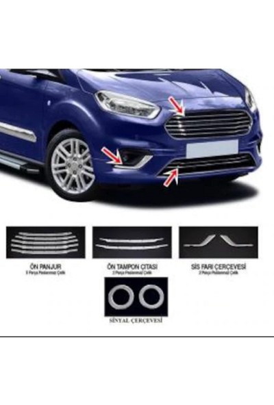 Blue Ford Courier 2018-2019-2020 Krom Ön Panjur + Sis Çerçeve Seti 11 Parça Paslanmaz Çelik Blue Ford Courier 2018-2019-2020 Krom Ön Panjur + Sis Çerçeve Seti 11 Parça Paslanmaz Çelik