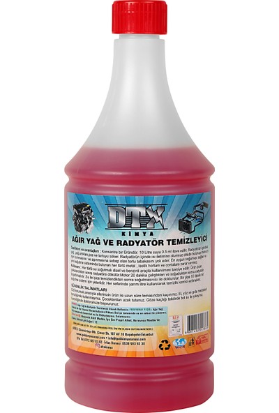 Dtx Kimya Oto Kalorifer ve Petek Temizleme Sıvısı 1 Litre Dtx Kimya Oto Kalorifer ve Petek Temizleme Sıvısı 1 Litre
