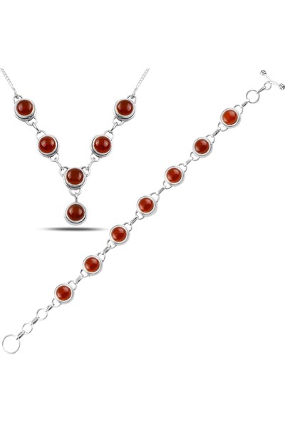 Zuk Collection Gümüş Kırmızı Akik Taşlı Set Zuk Collection Gümüş Kırmızı Akik Taşlı Set