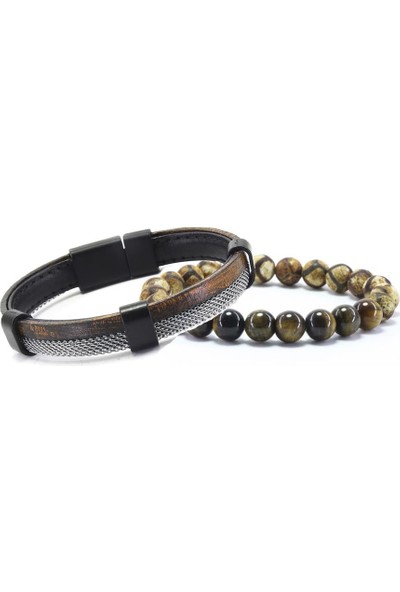 Zuk Collection Çelik ve Doğal Taş Bileklik Seti