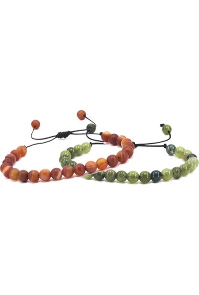 Zuk Collection Doğal Taş Akik Bileklik Seti